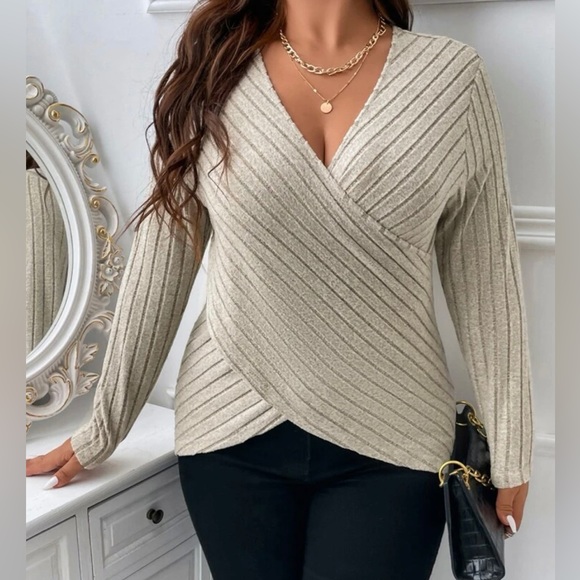 SHEIN | Sweaters | Nwot Crossover Ribbed Knit Top | Poshmark